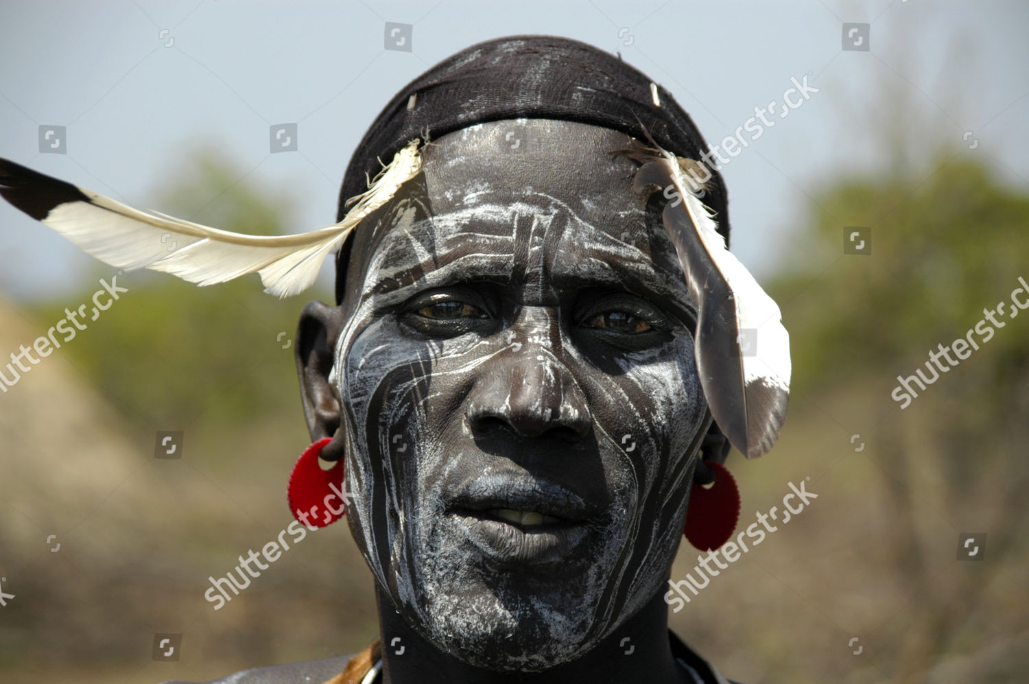 White Painted Face Man Feathers His Editorial Stock Photo - Stock Image ...
