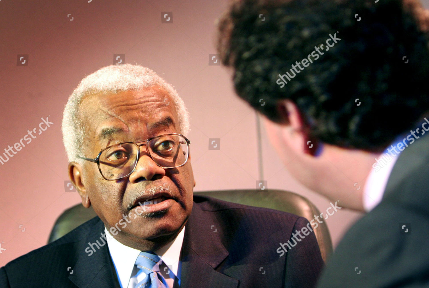 Olivier Letwin Interviews Trevor Mcdonald During Editorial Stock Photo