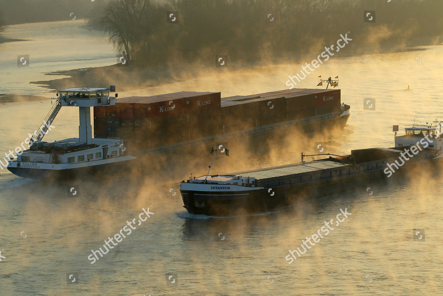 Cargo Ships On Steaming Rhine River Editorial Stock Photo - Stock Image ...