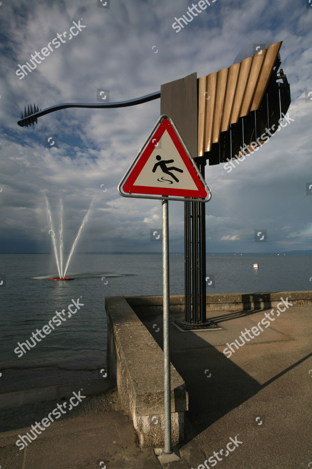 Sign Warns Slipping Danger Water Fountain Editorial Stock Photo - Stock ...