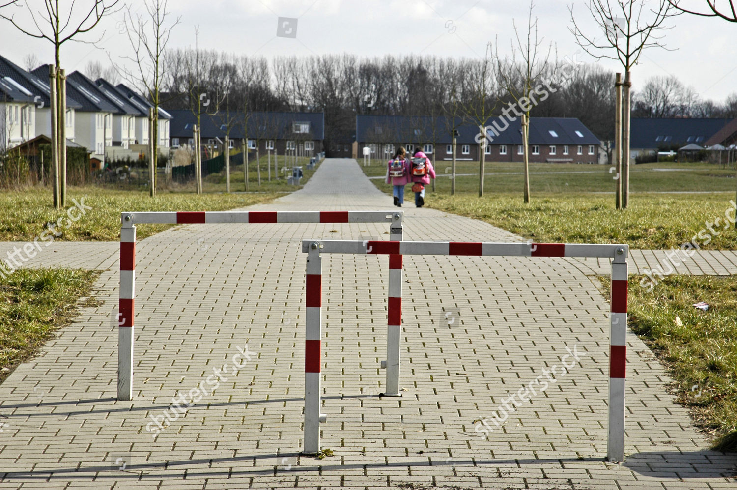Paved Pedestrian Path Barriers Housing Development Editorial Stock ...