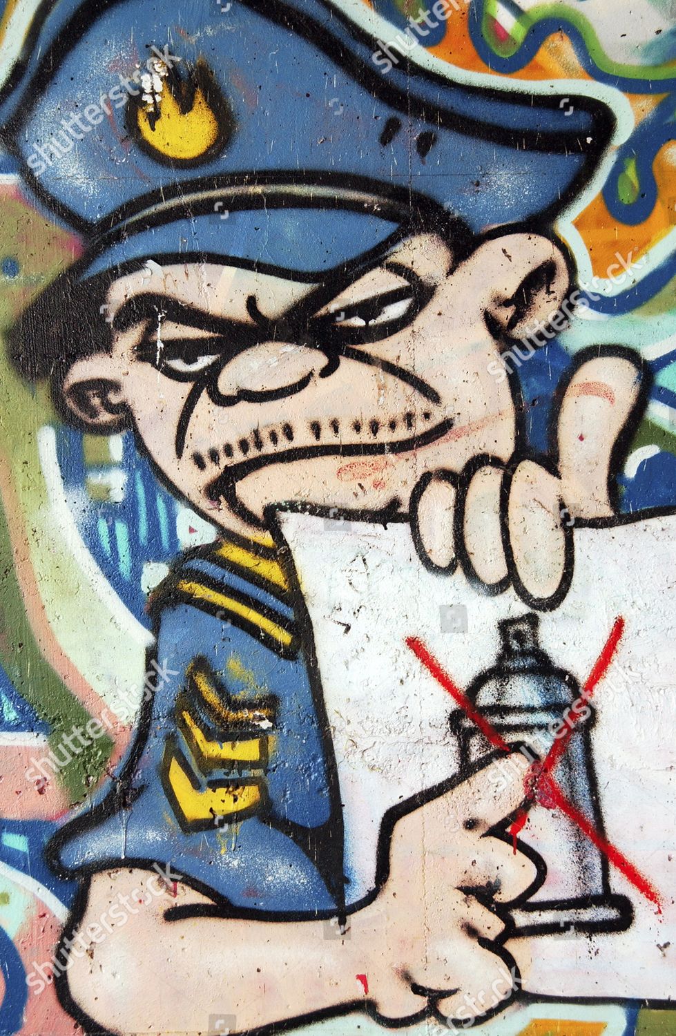 Graffiti Prohibited Police Officer Shows Sprayed Editorial Stock Photo ...