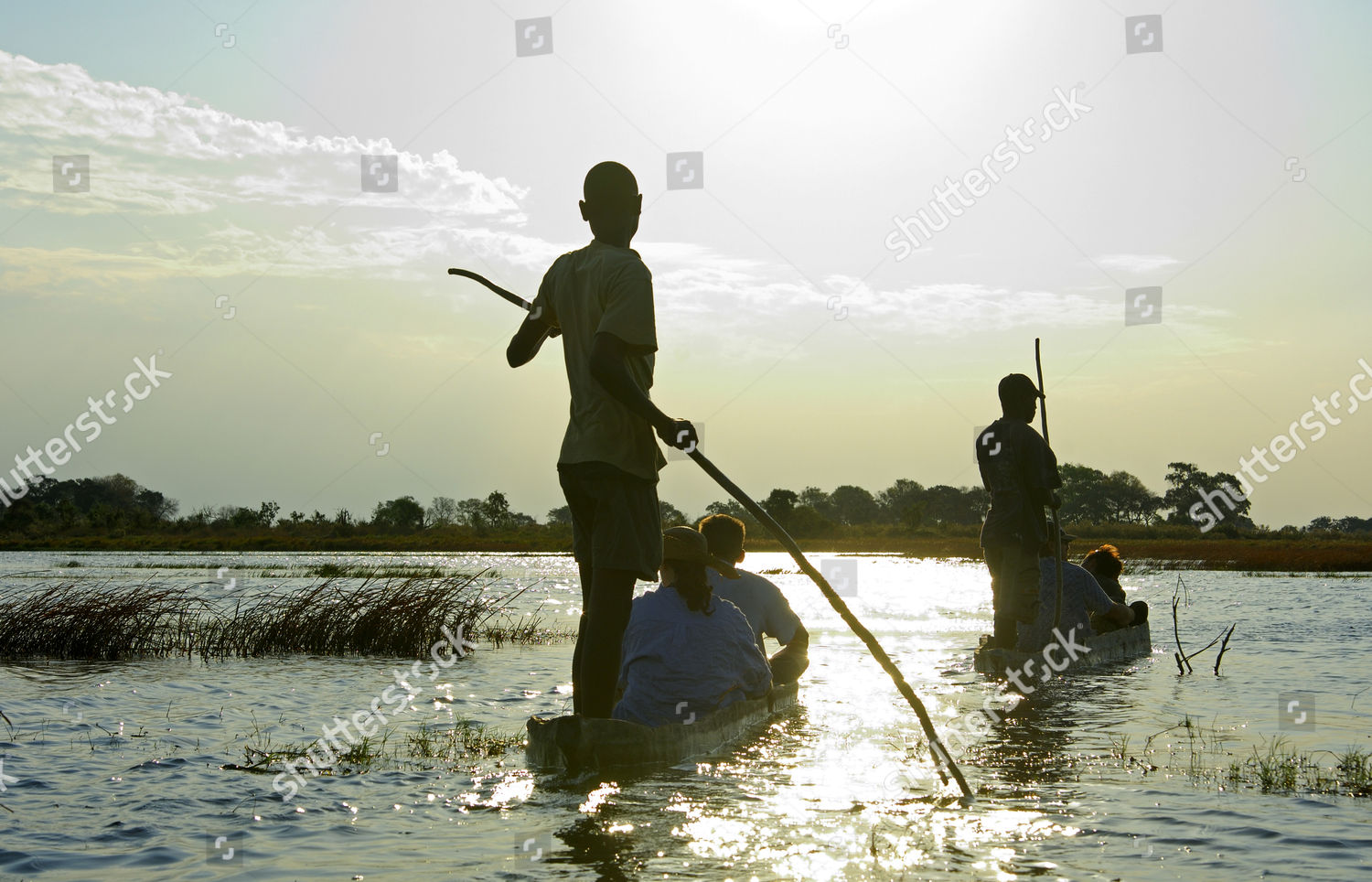 Boatsmen Tourists Traditional Mokoro Dugout Canoes Editorial Stock ...