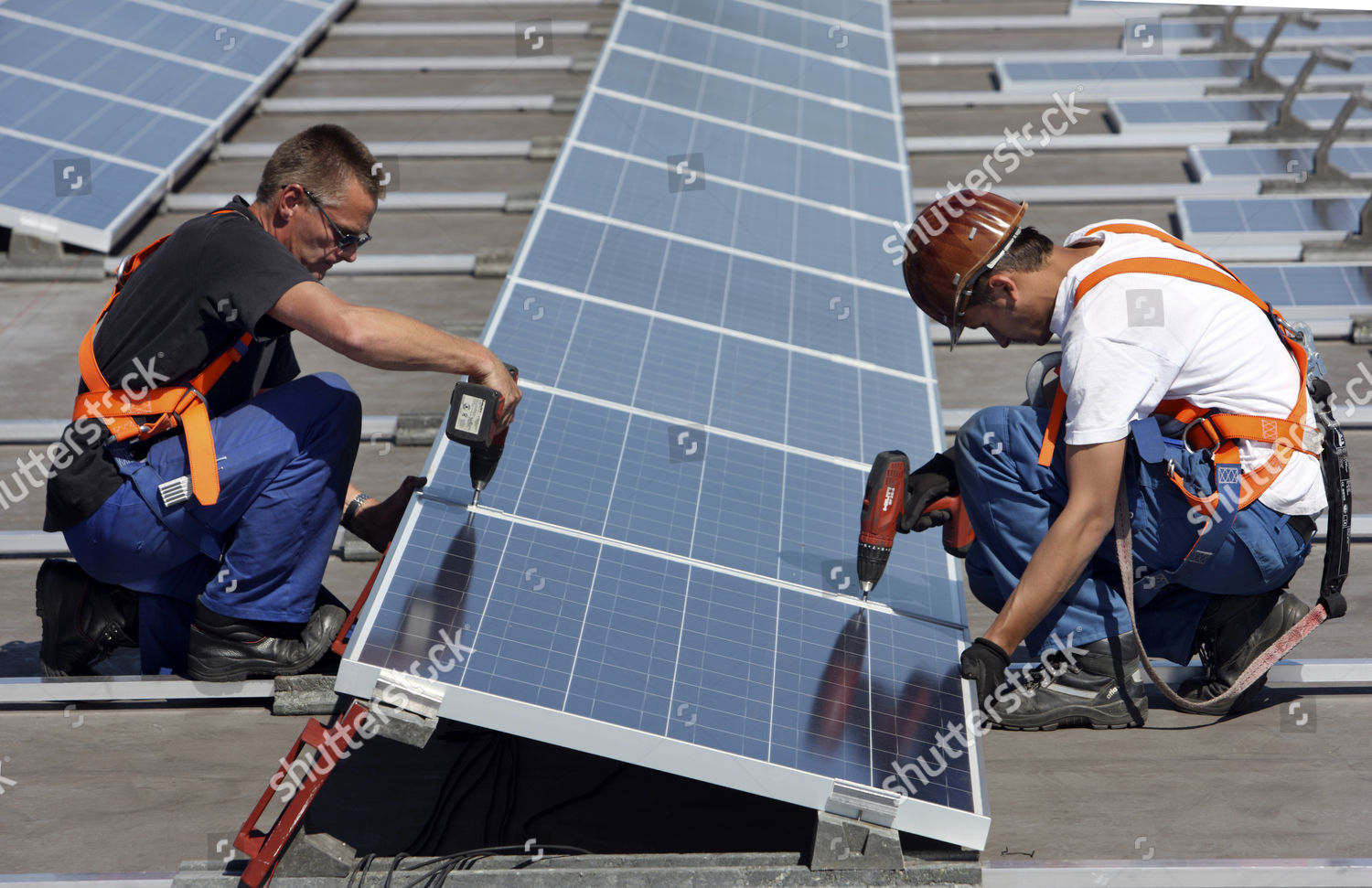 Construction Large Photovoltaic System On Several Editorial Stock Photo ...