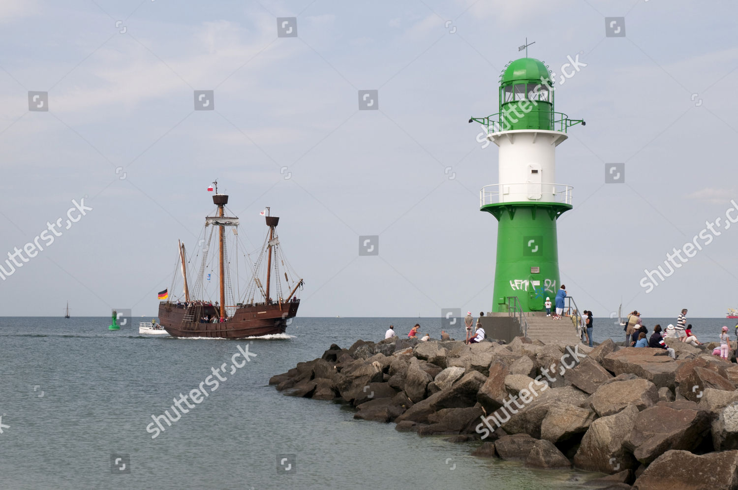 Historic Sailing Ship Lighthouse Harbour Entrance Editorial Stock Photo ...