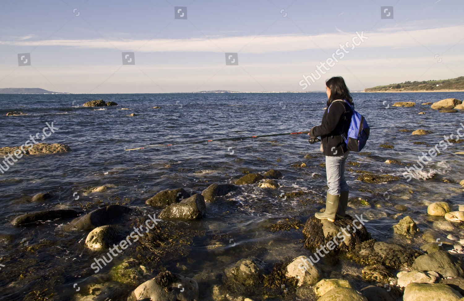 Woman Sea Angling Fishing Rocky Beach Editorial Stock Photo - Stock ...