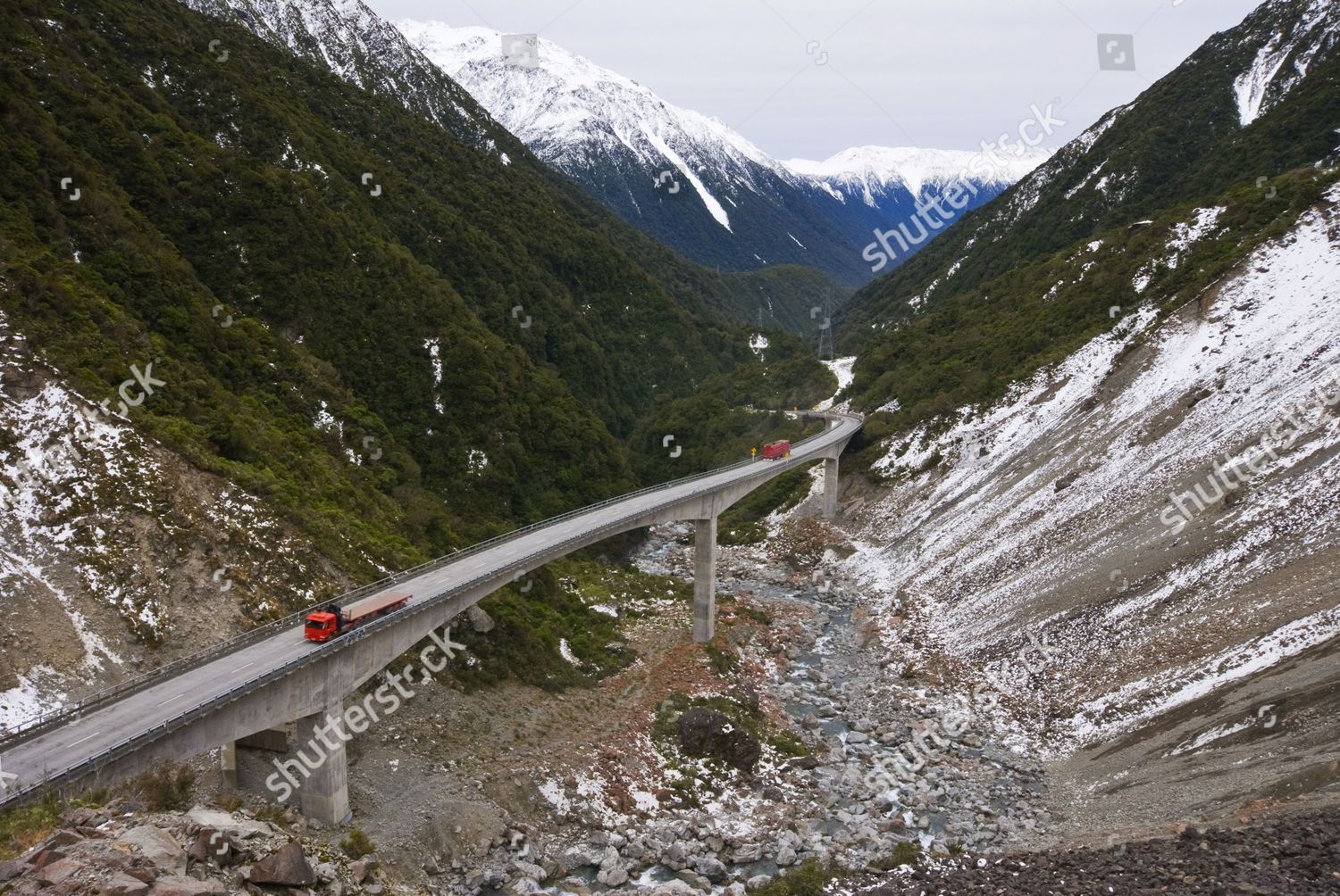 Mountain Road Bridge Lorries Arthurs Pass Editorial Stock Photo - Stock ...