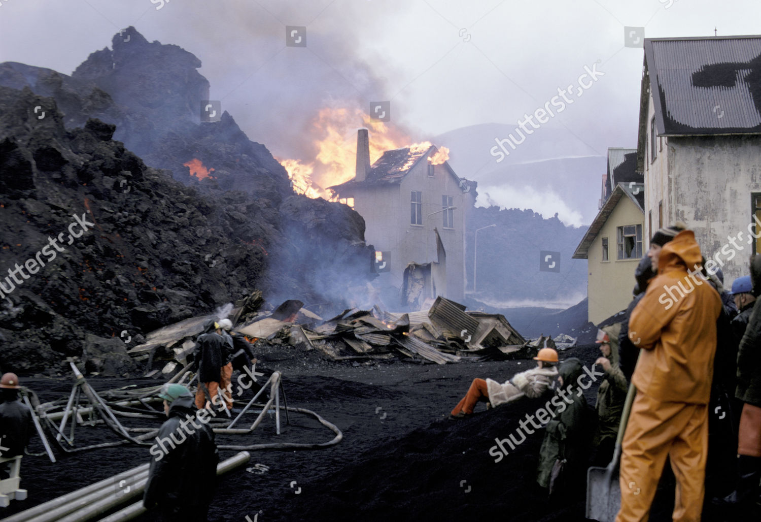 Volcanic Eruption Building On Fire Lava Editorial Stock Photo - Stock ...