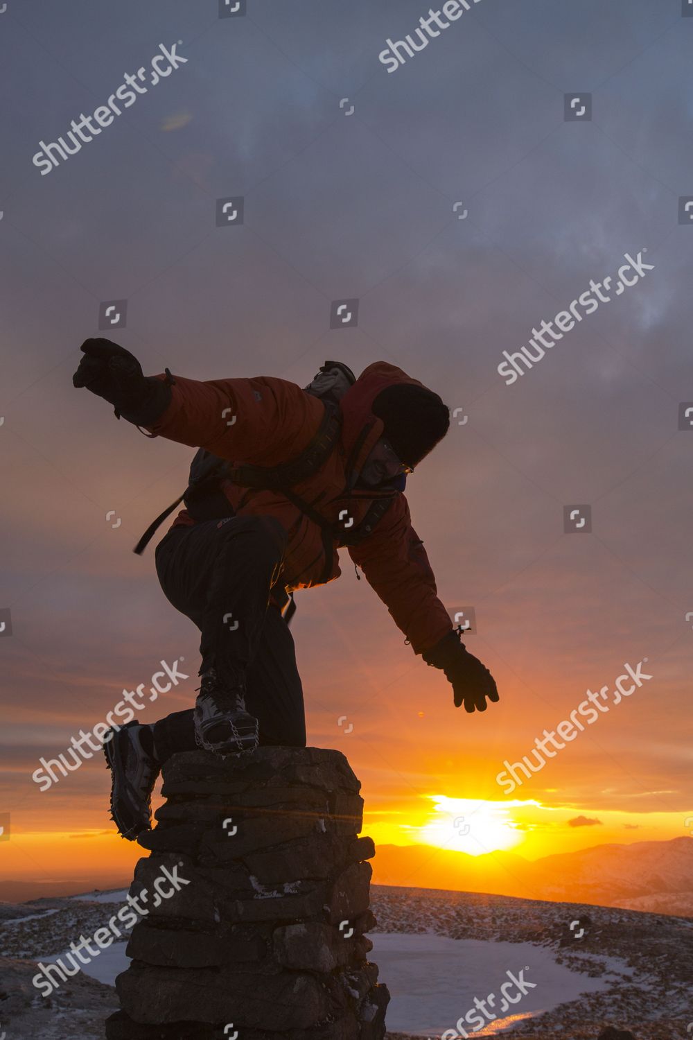 Walker On Summit Red Screes Sunset Editorial Stock Photo - Stock Image ...