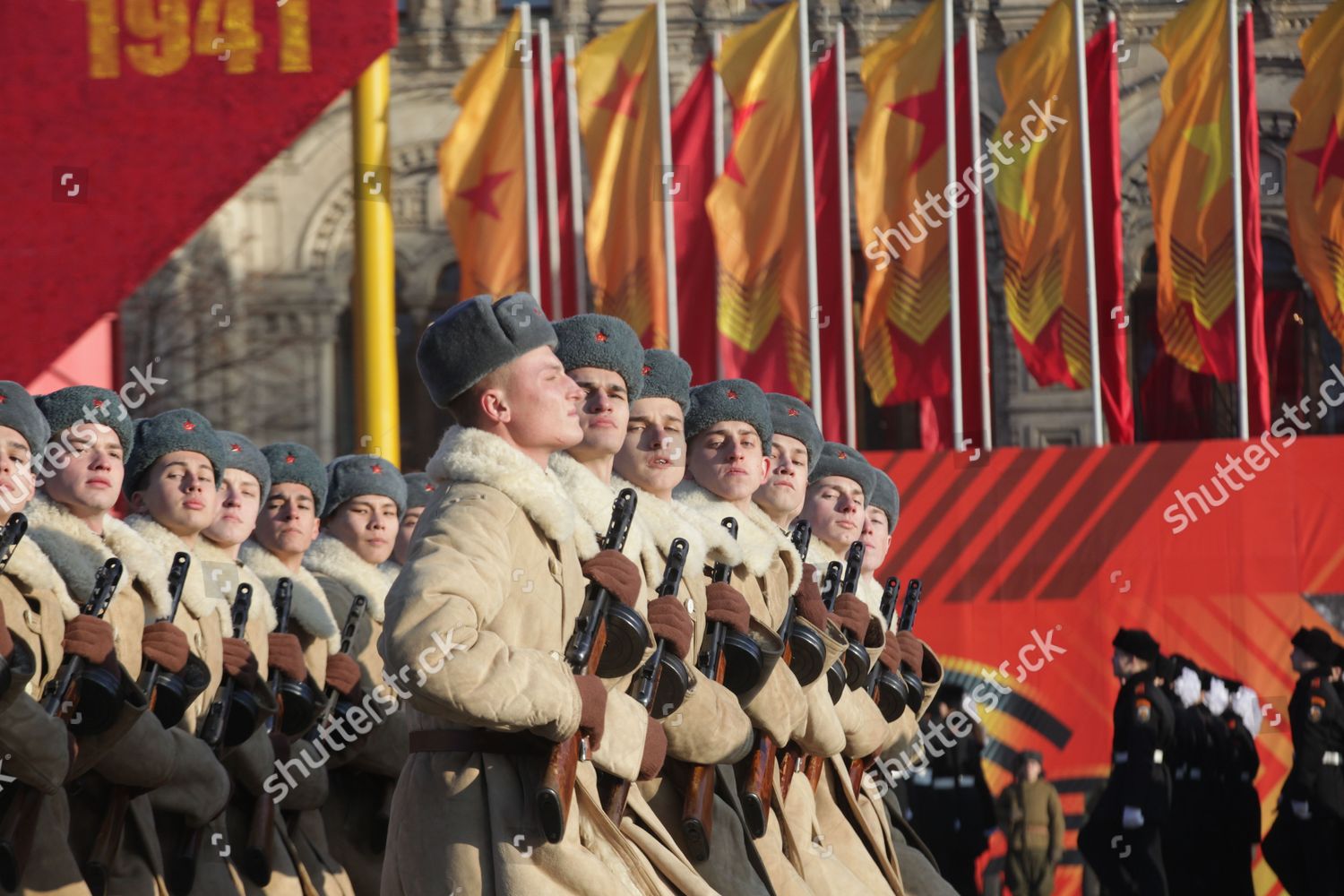 Military Squad Wearing Soviet Uniform Marches Editorial Stock Photo ...