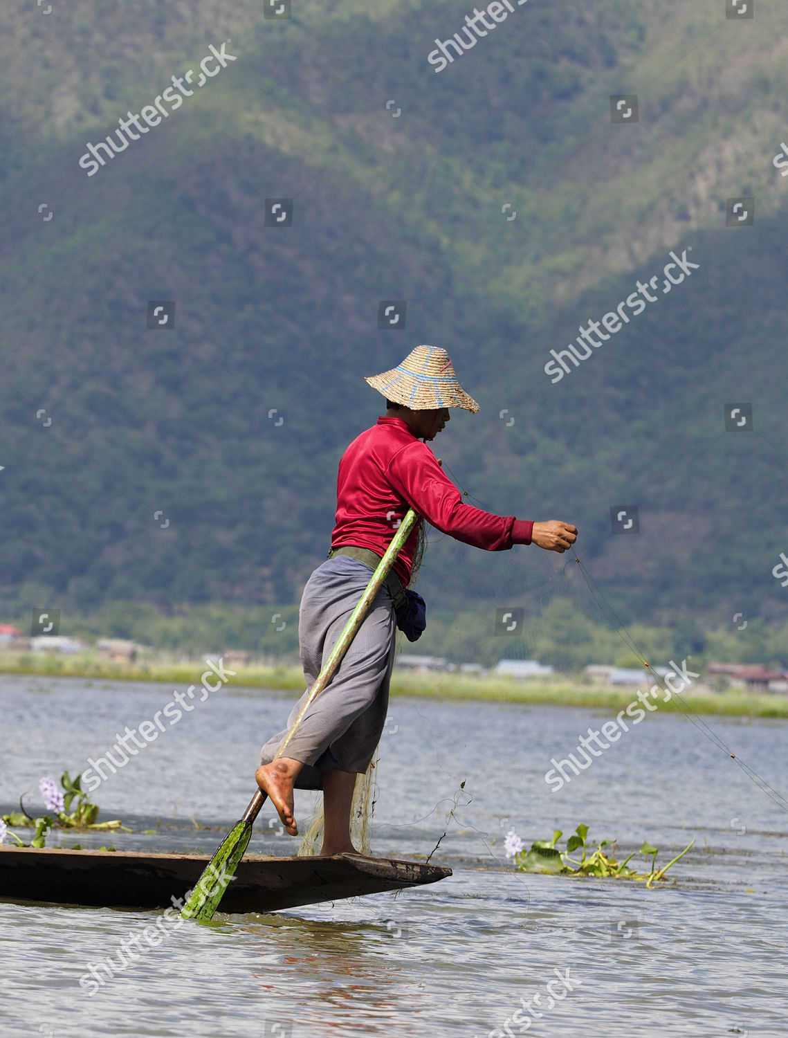 One Leg Rower On Inlay Inle Editorial Stock Photo - Stock Image ...