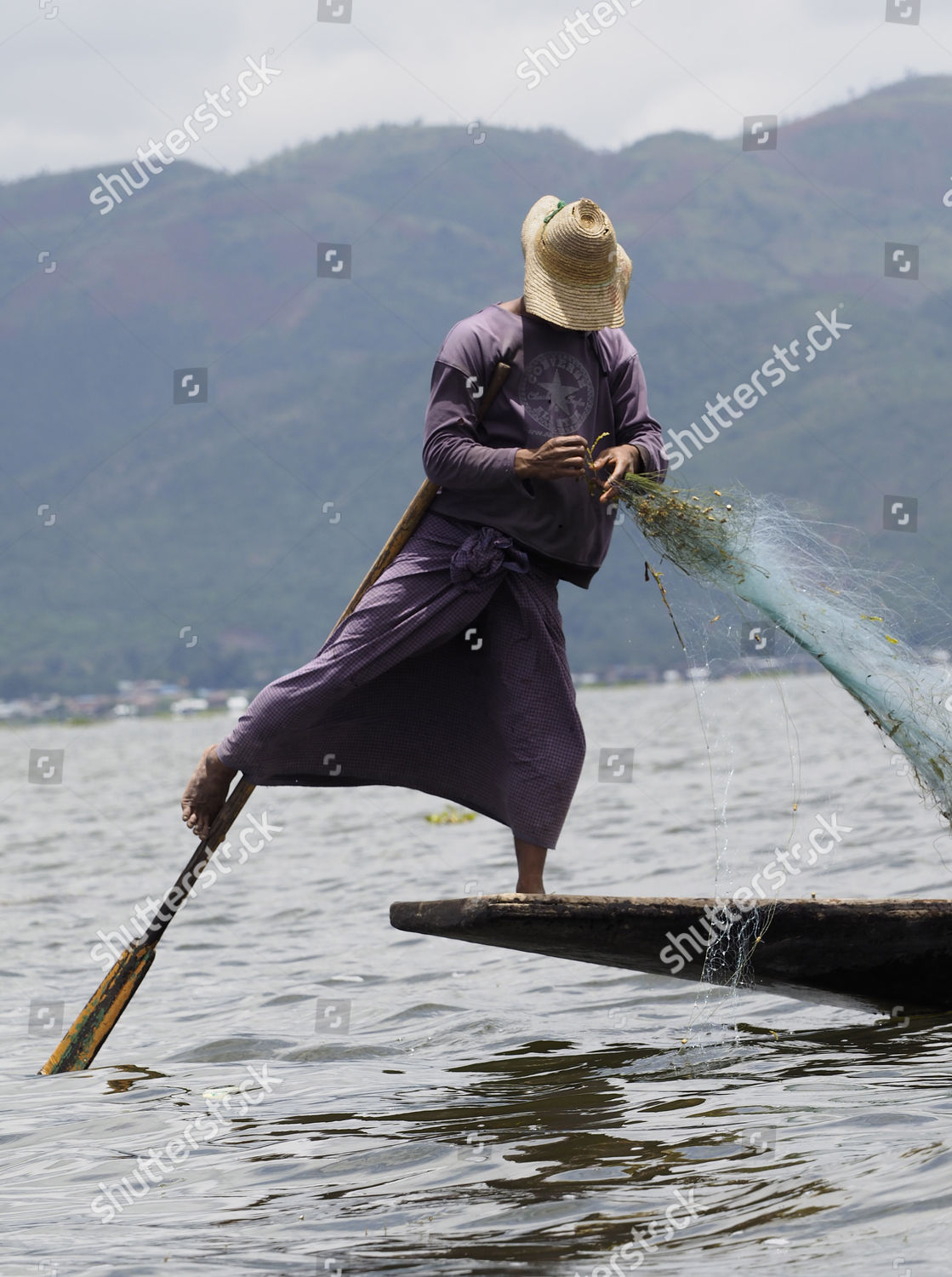One Leg Rower On Inlay Inle Editorial Stock Photo - Stock Image ...