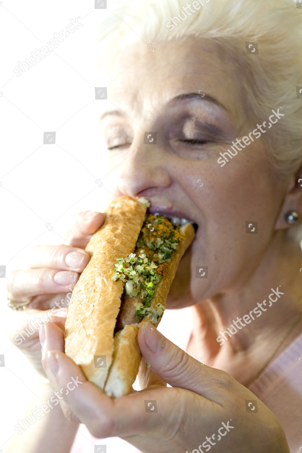 Model Released Woman Biting Into Sausage Editorial Stock Photo - Stock ...