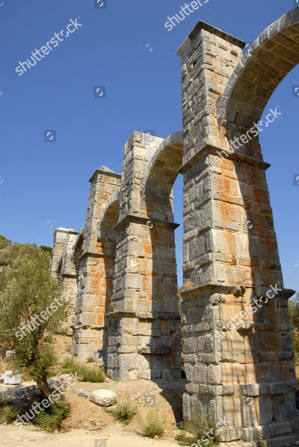 Archaeology Massive Pillars Doublearched Roman Aqueduct Editorial Stock ...