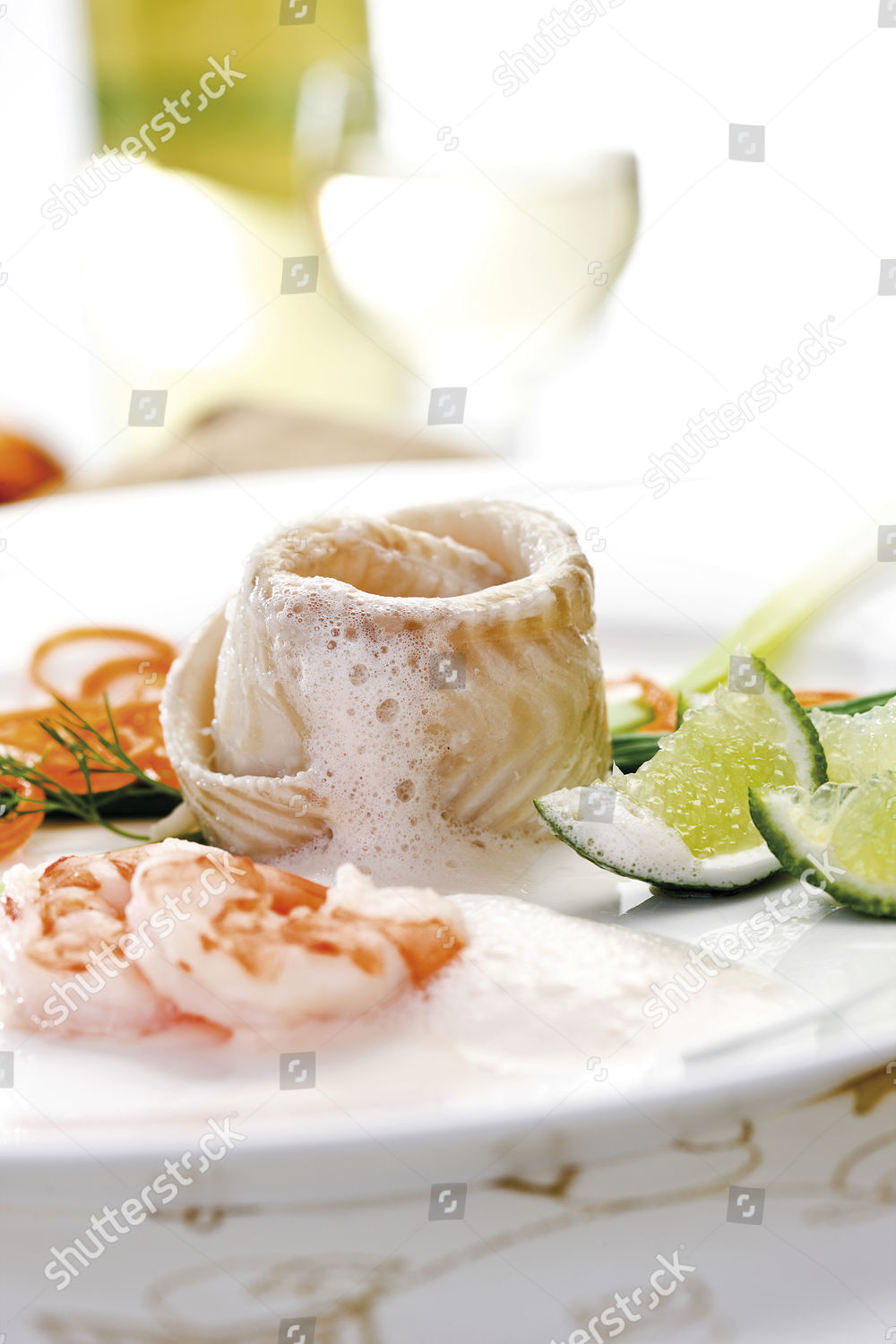 Halibut Rolls Shrimp Wine Sauce Editorial Stock Photo - Stock Image ...