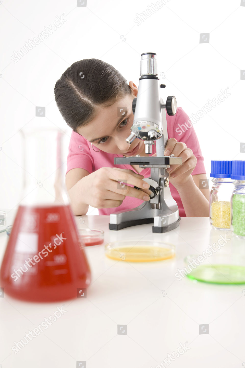 Model Released Girl Using Microscope Working Editorial Stock Photo ...