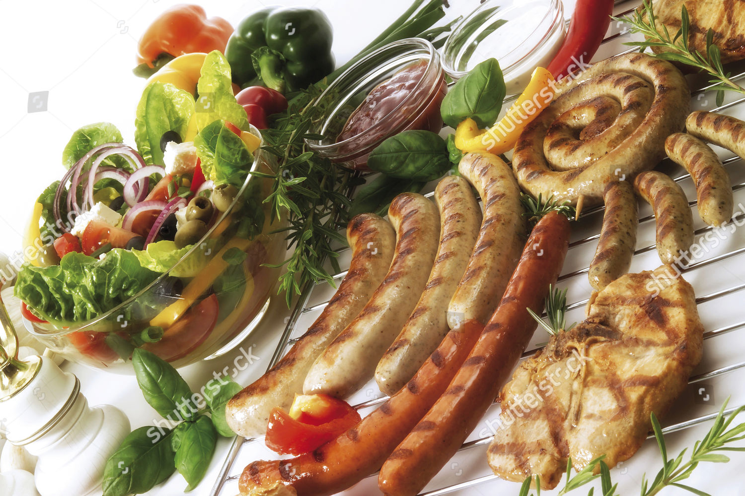 Barbecue Grilled Meats Including Polish Sausages Editorial Stock Photo ...