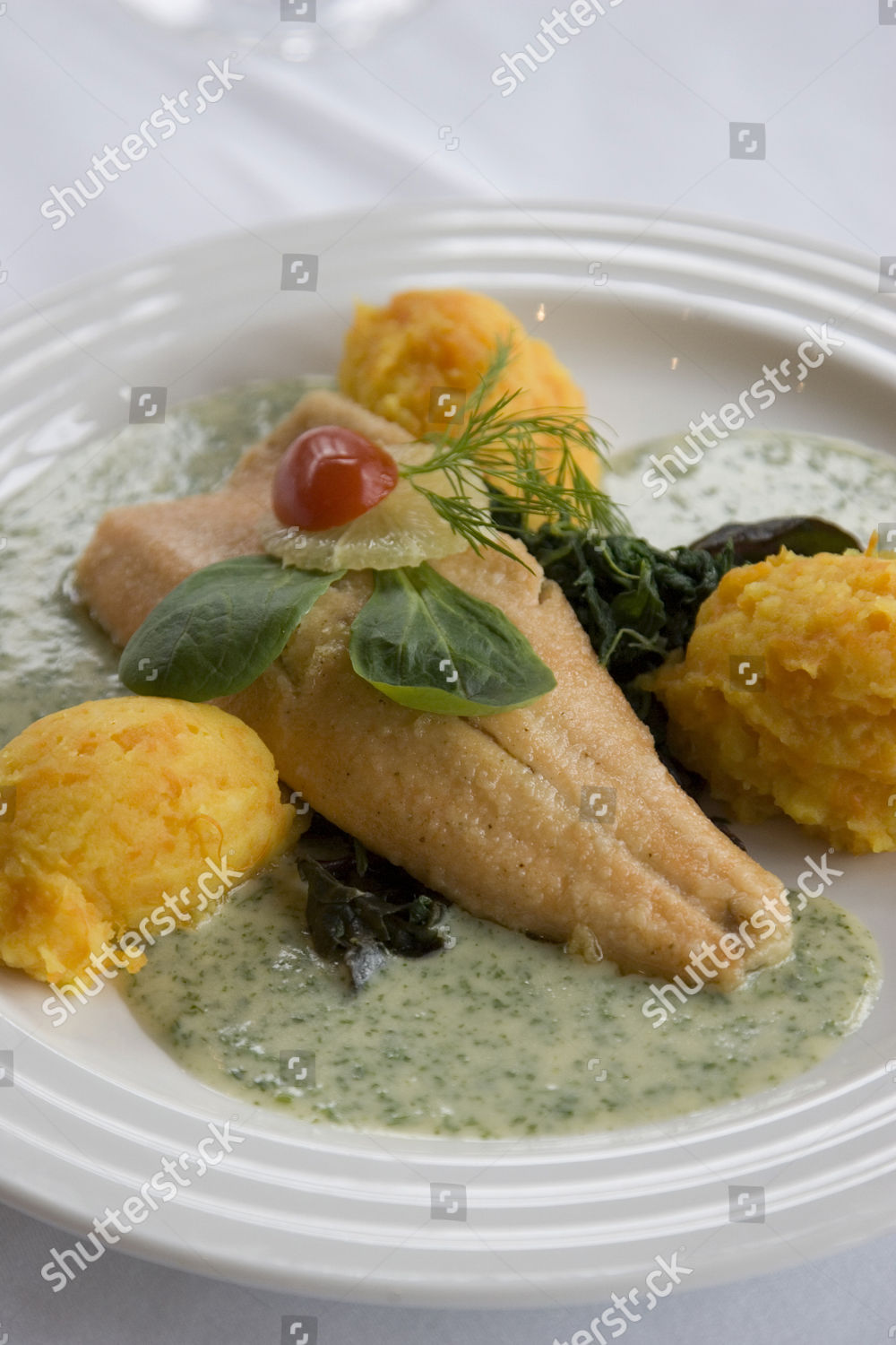 Fresh Fish Filet Served Scalloped Potatoes Editorial Stock Photo ...