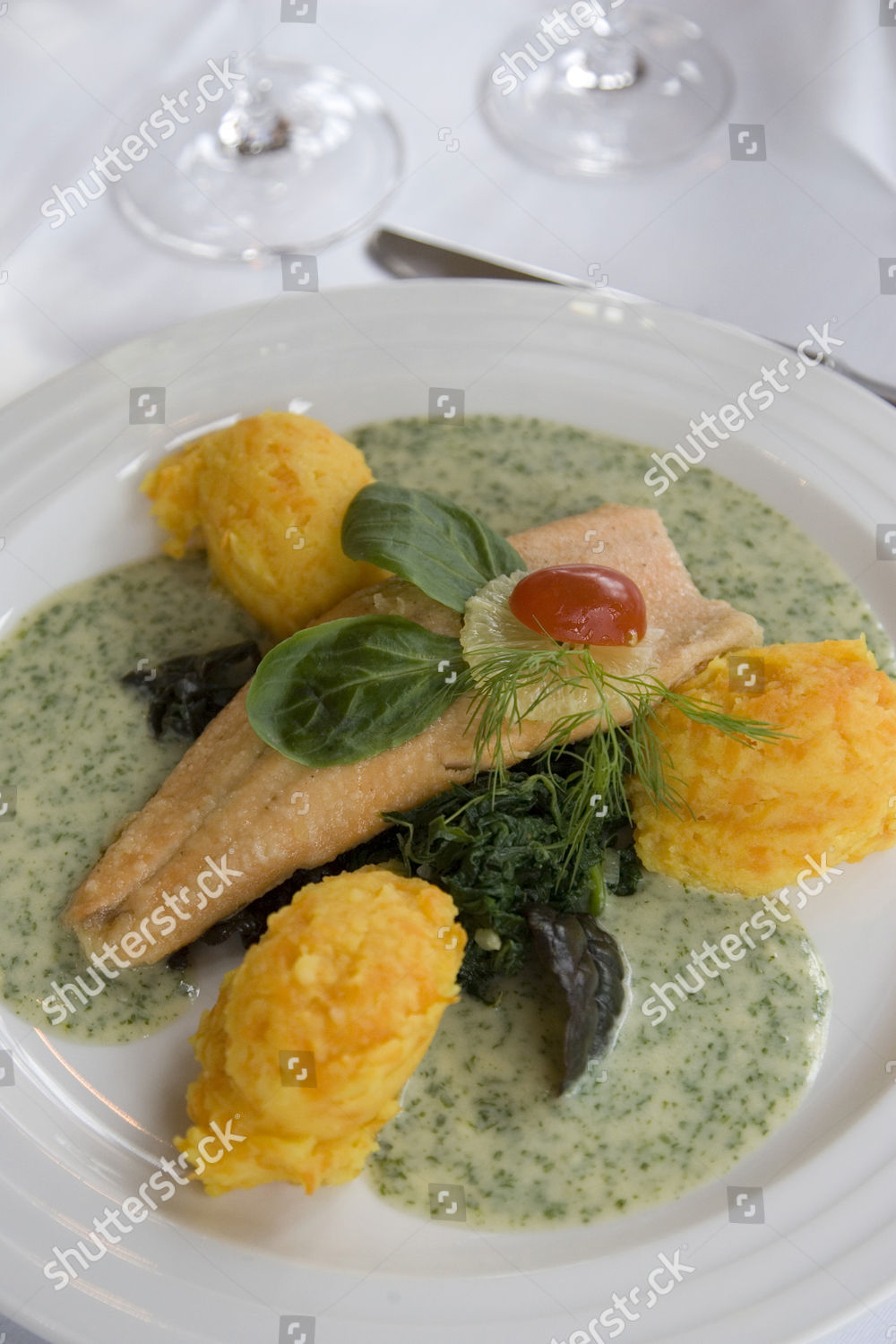 Fresh Fish Filet Served Scalloped Potatoes Editorial Stock Photo ...