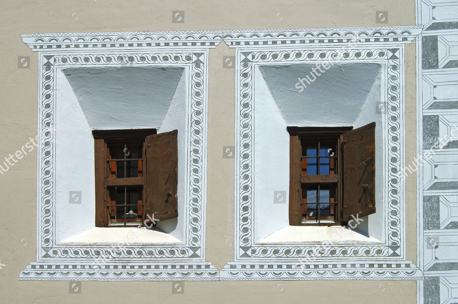 Windows Typical Engadine House Engadin Switzerland Editorial Stock ...