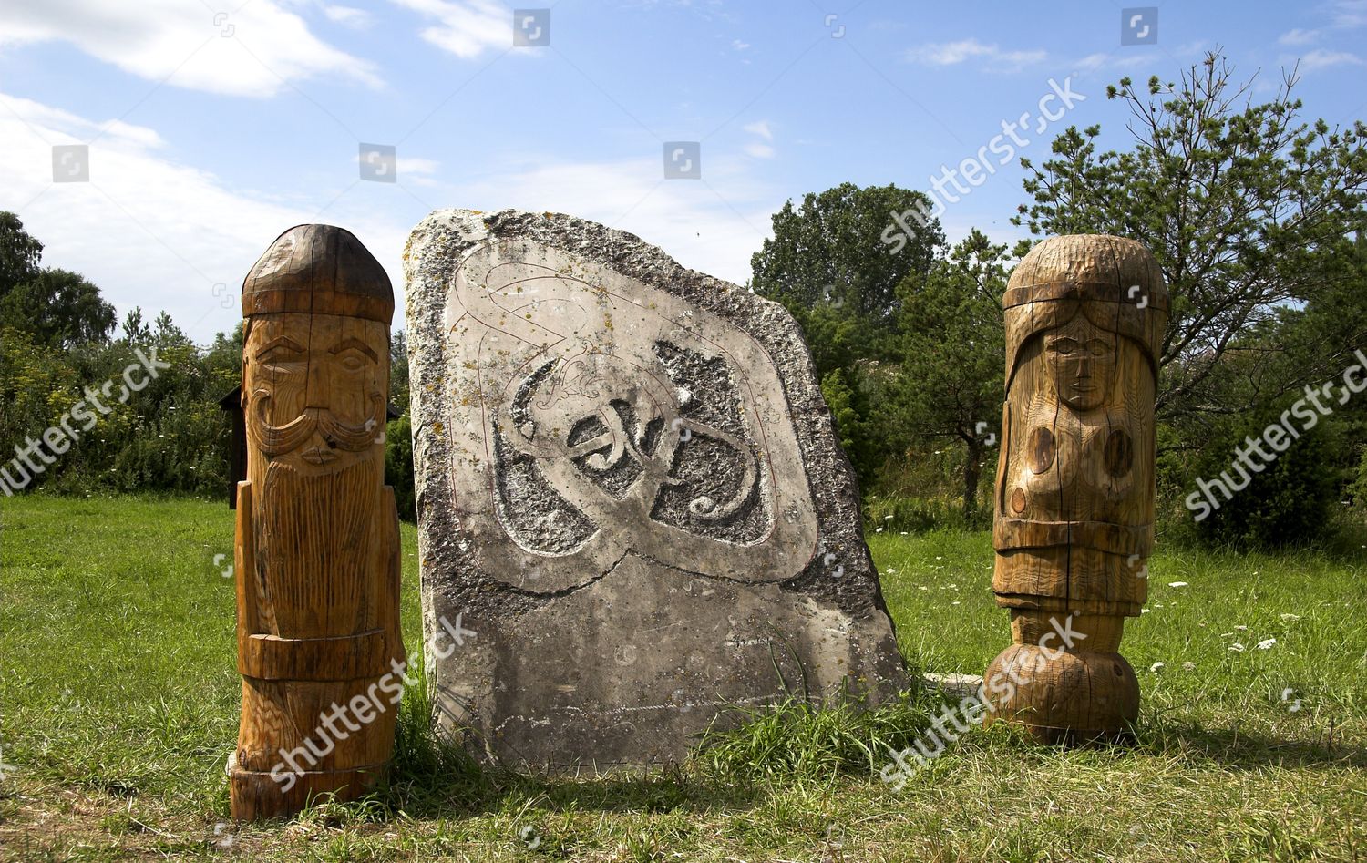 Wooden Sculptures Viking Picture Stone Viking Editorial Stock Photo ...