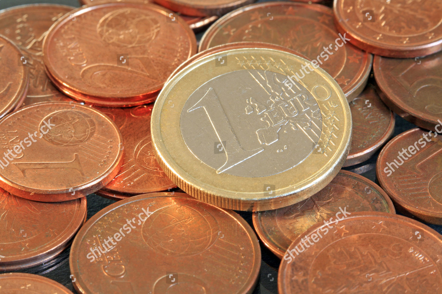 Euro Coins One Euro Coin Lieing Editorial Stock Photo - Stock Image ...