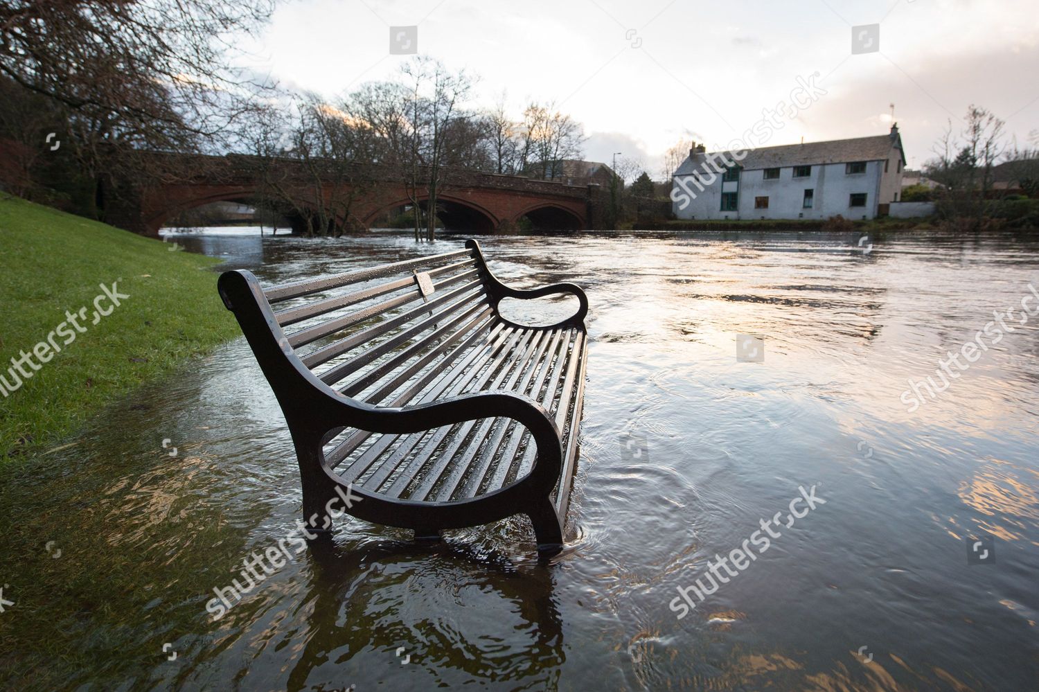 Riverside Bench Surrounded By Water Callander Editorial Stock Photo ...