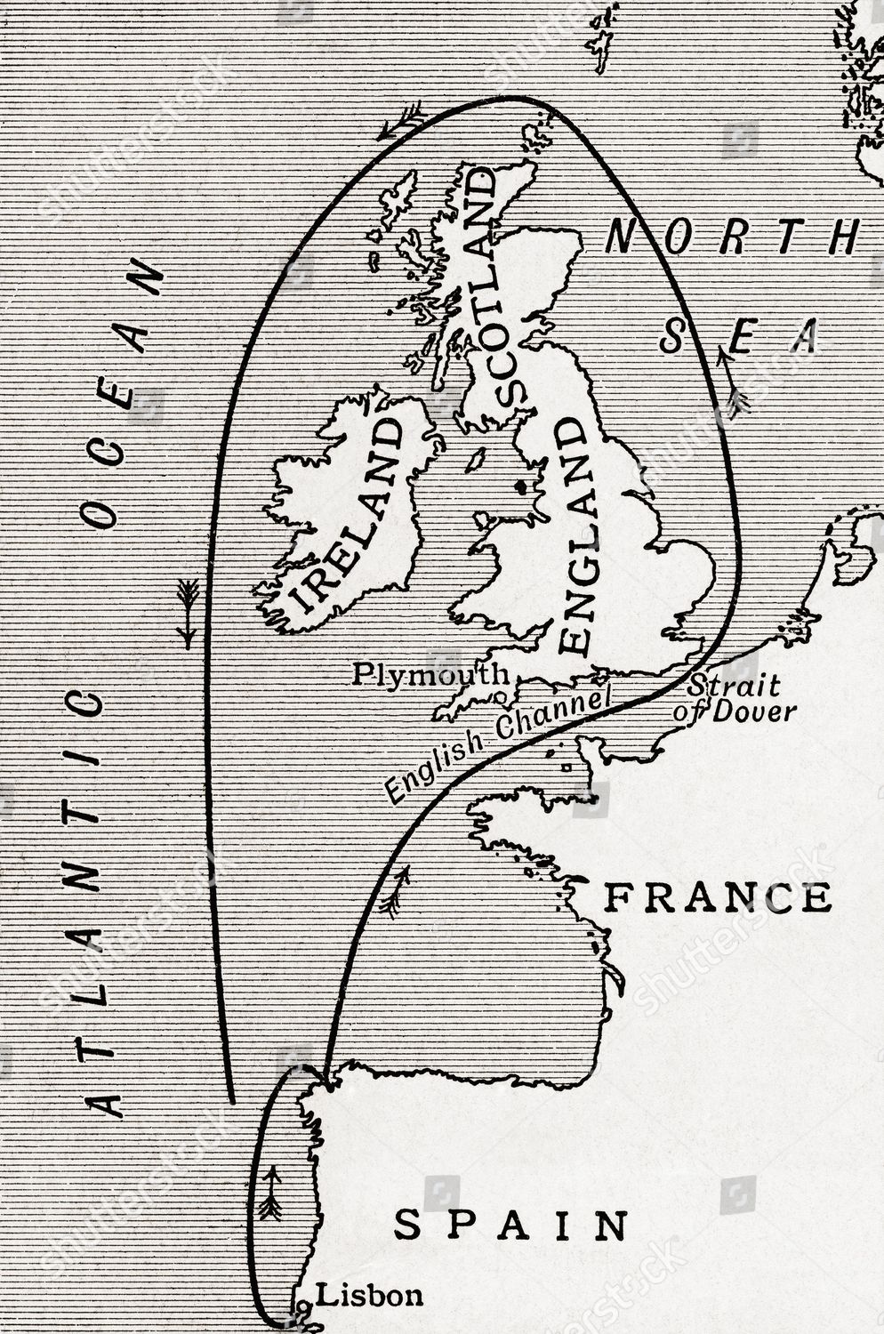 Map Showing Route Spanish Armada 1588 Editorial Stock Photo - Stock ...