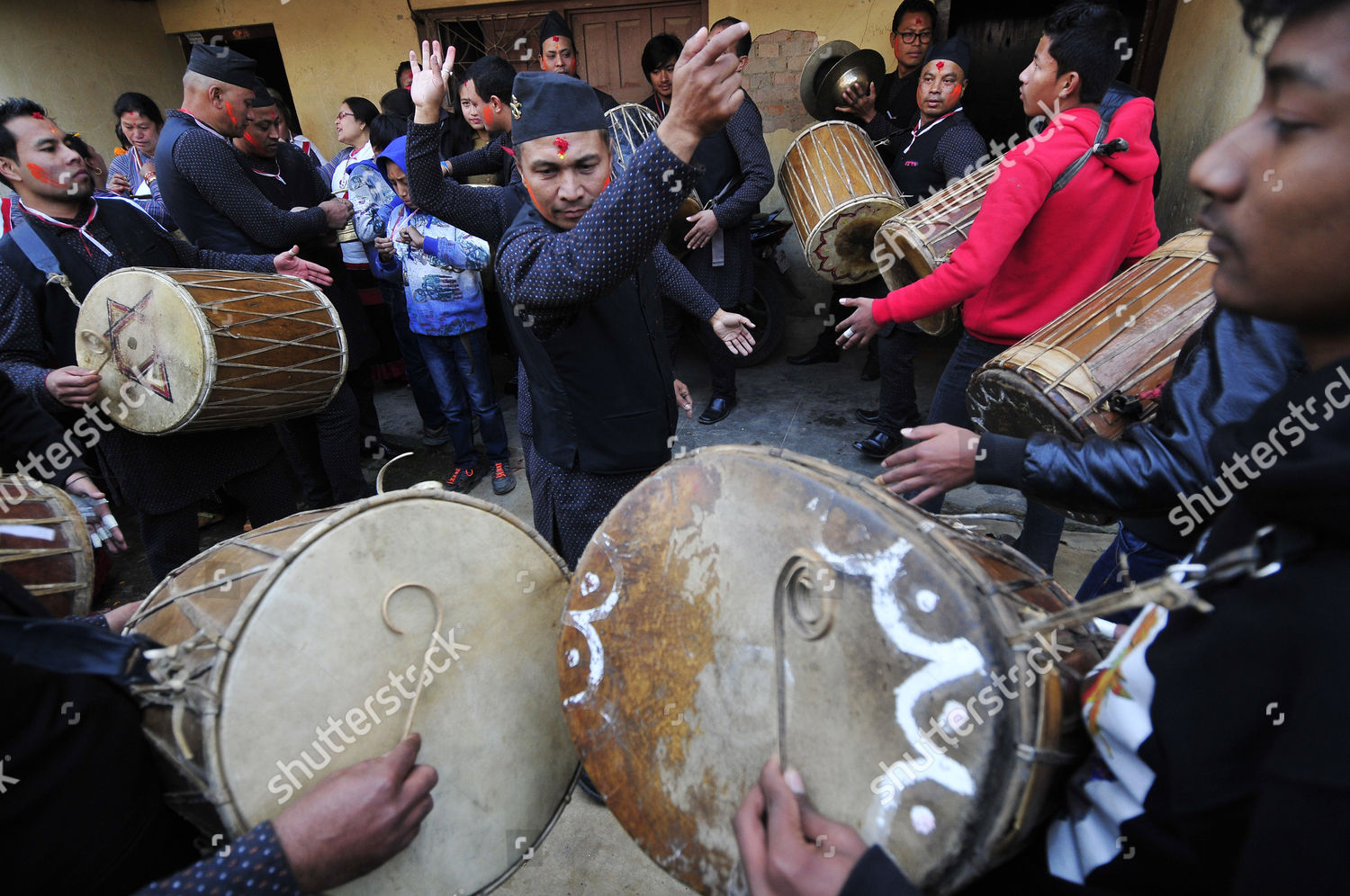 Nepalese Devotees Dancing Tunes Traditional Instruments Editorial Stock ...