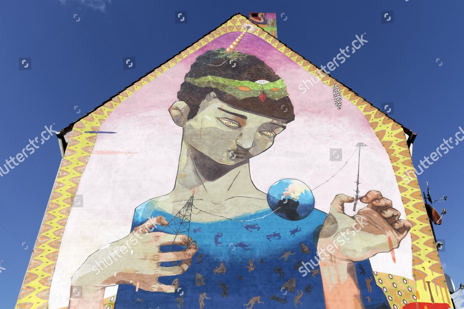 Surreal Figure Globe Pylon Rig Mural Editorial Stock Photo - Stock ...