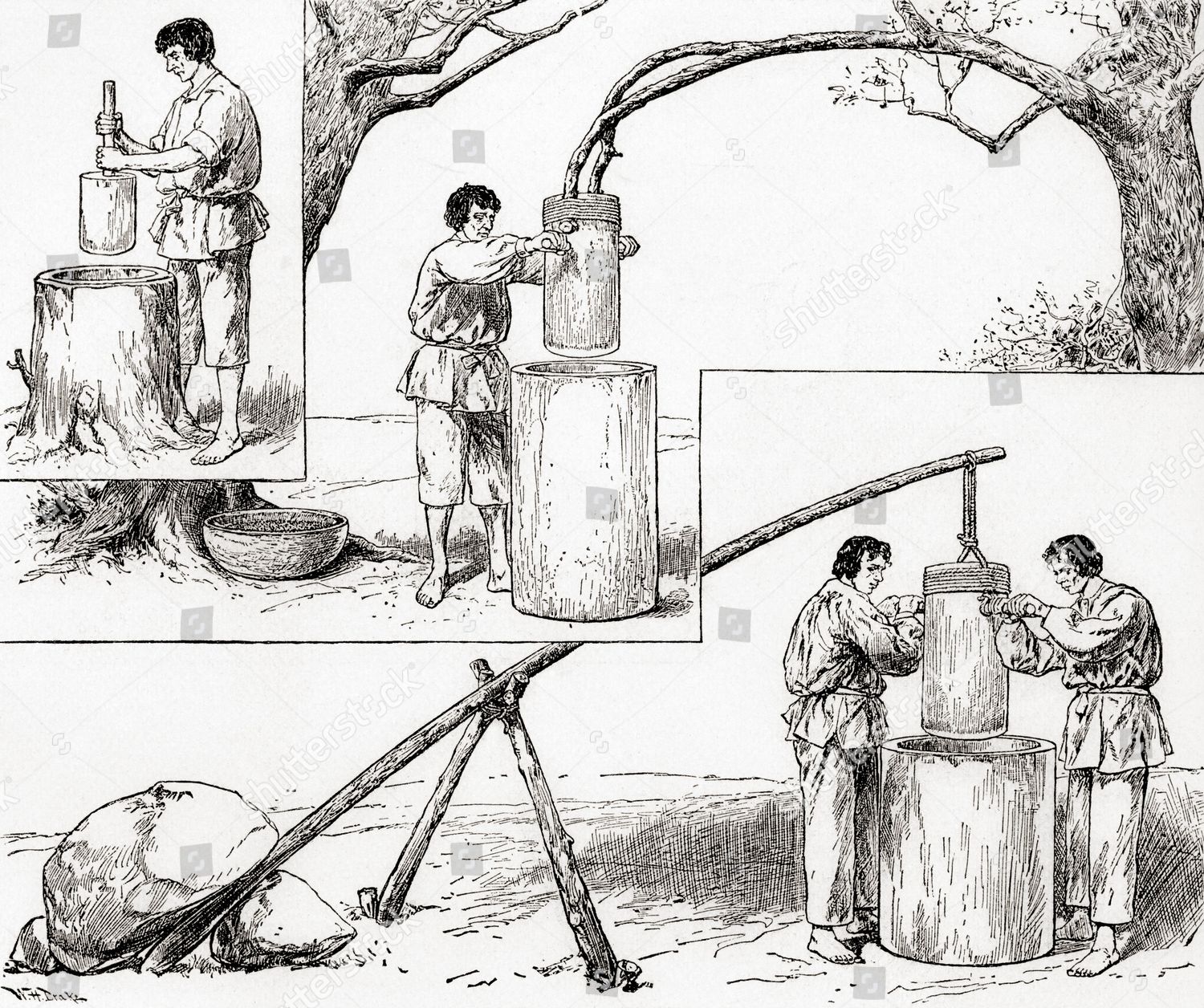 Primitive Modes Grinding Corn Century Illustrated Editorial Stock Photo ...