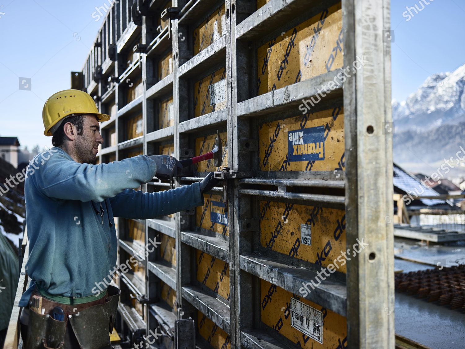 Model Released Construction Worker Hitting Connecting Editorial Stock ...