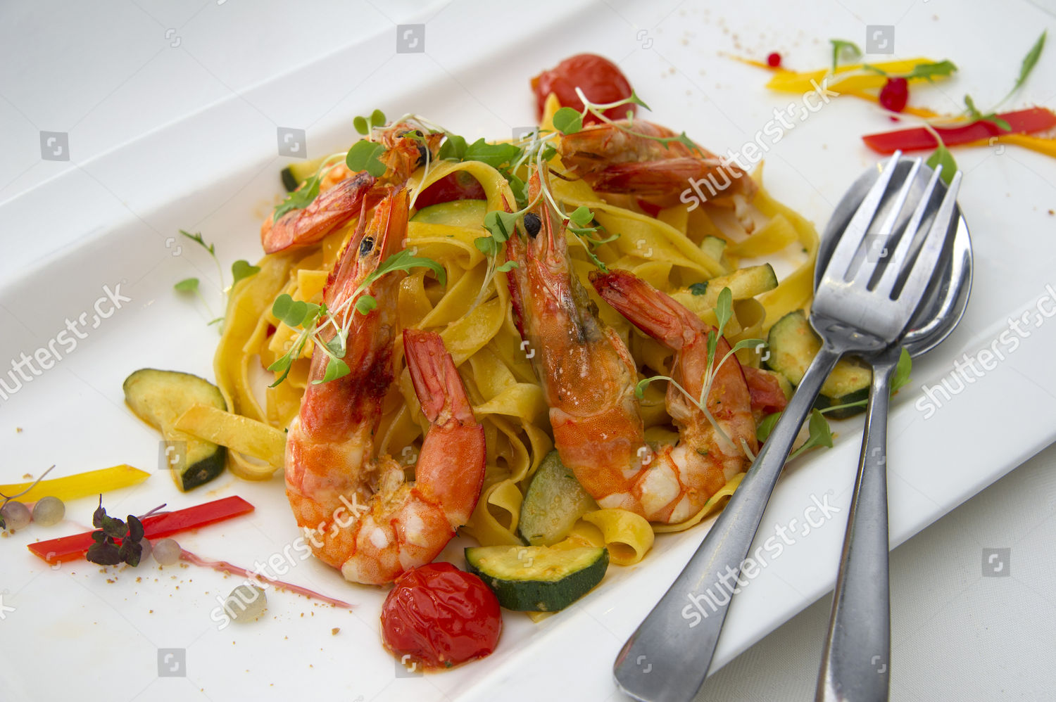 Tagliatelle Gamberoni Egg Pasta Ribbons King Editorial Stock Photo ...