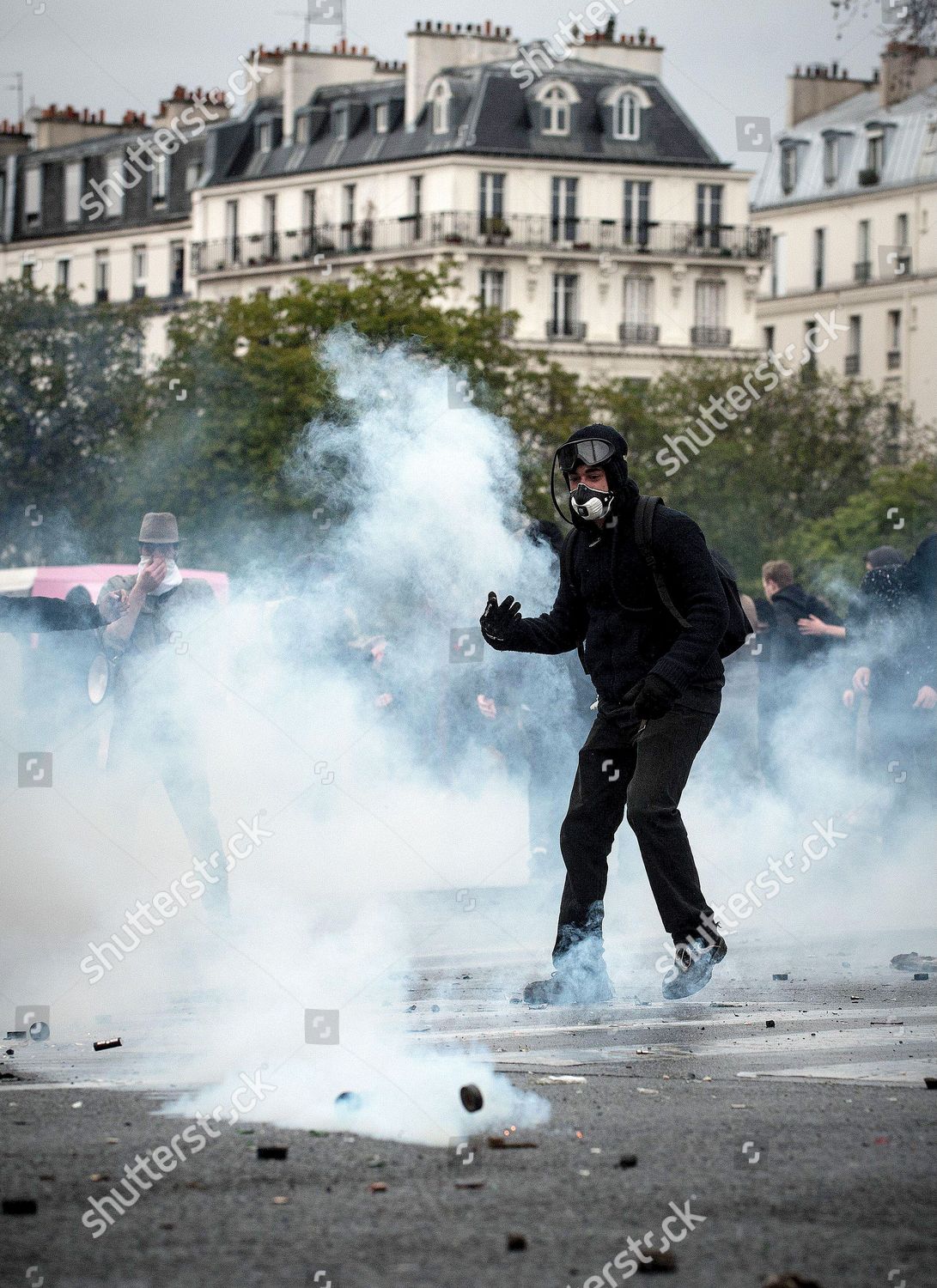 Demonstrators Walk Smoke Tear Gas On Editorial Stock Photo - Stock ...