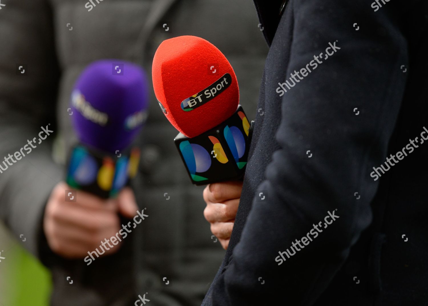 Bt Sports Presenters Hold Branded Microphones Editorial Stock Photo ...