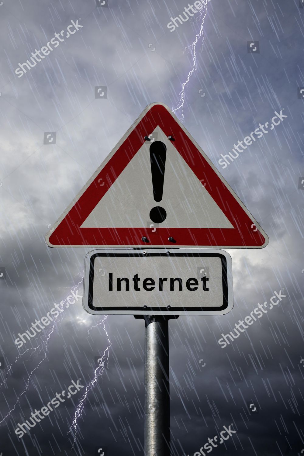 Warning Internet Road Signs Againt Rainy Editorial Stock Photo - Stock ...