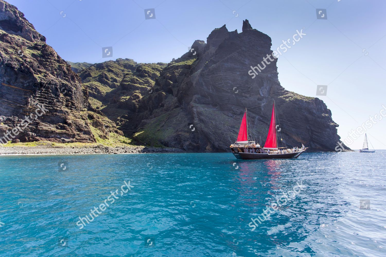 Sailing Ship Red Sails Small Bay Editorial Stock Photo - Stock Image ...