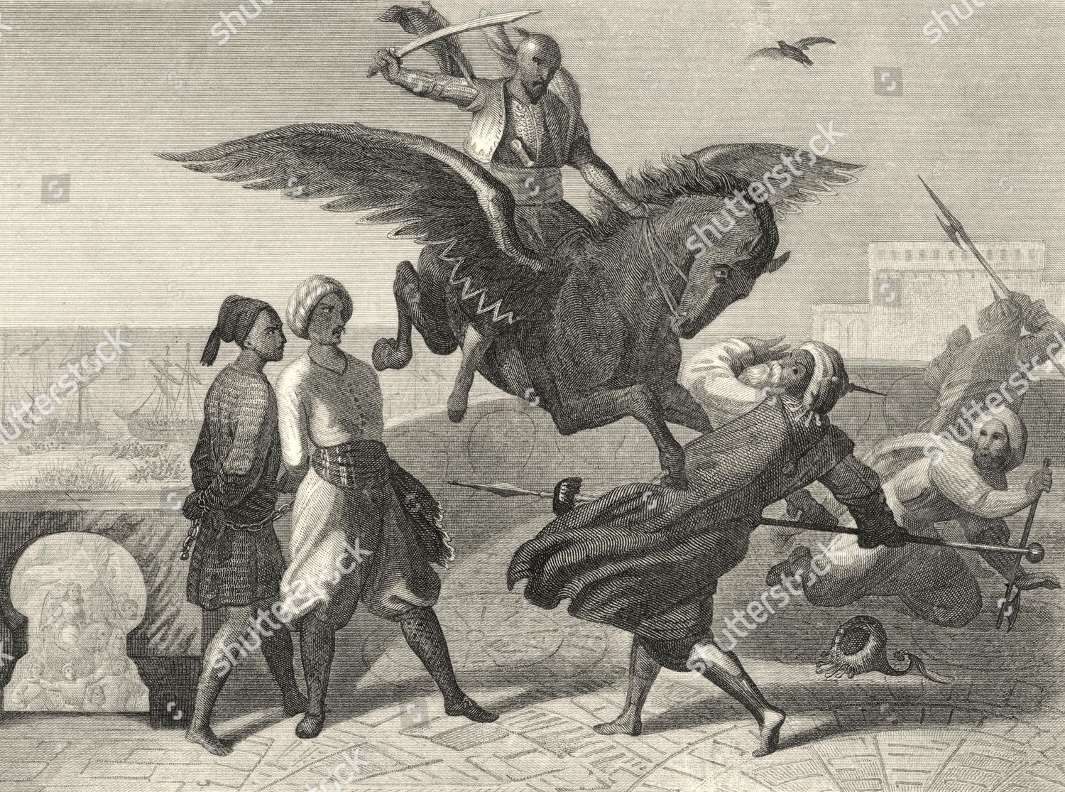 Historic Steel Engraving Fight Arab Caliphs Editorial Stock Photo ...