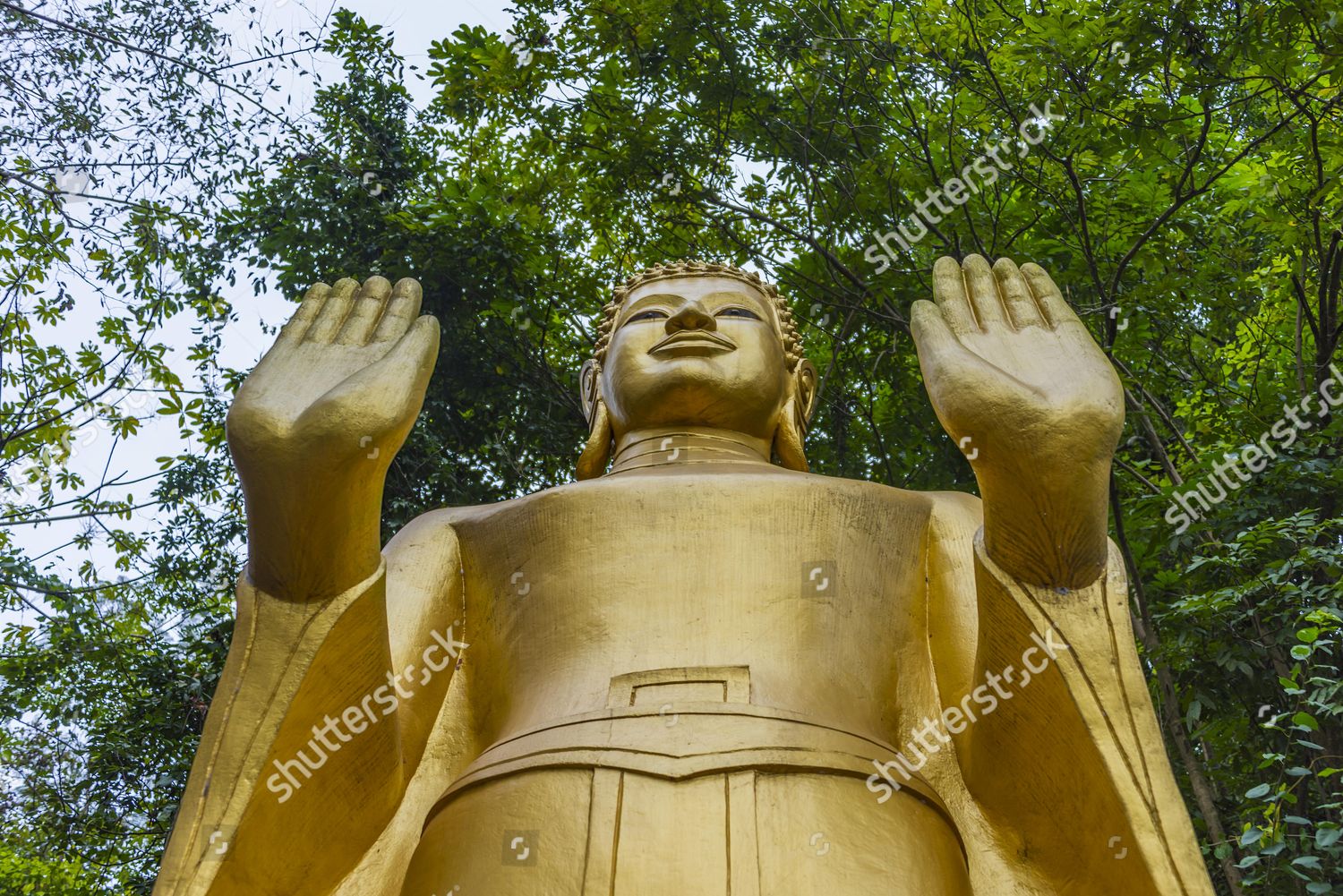 Golden Buddha Statue Raised Hands Mount Editorial Stock Photo - Stock ...