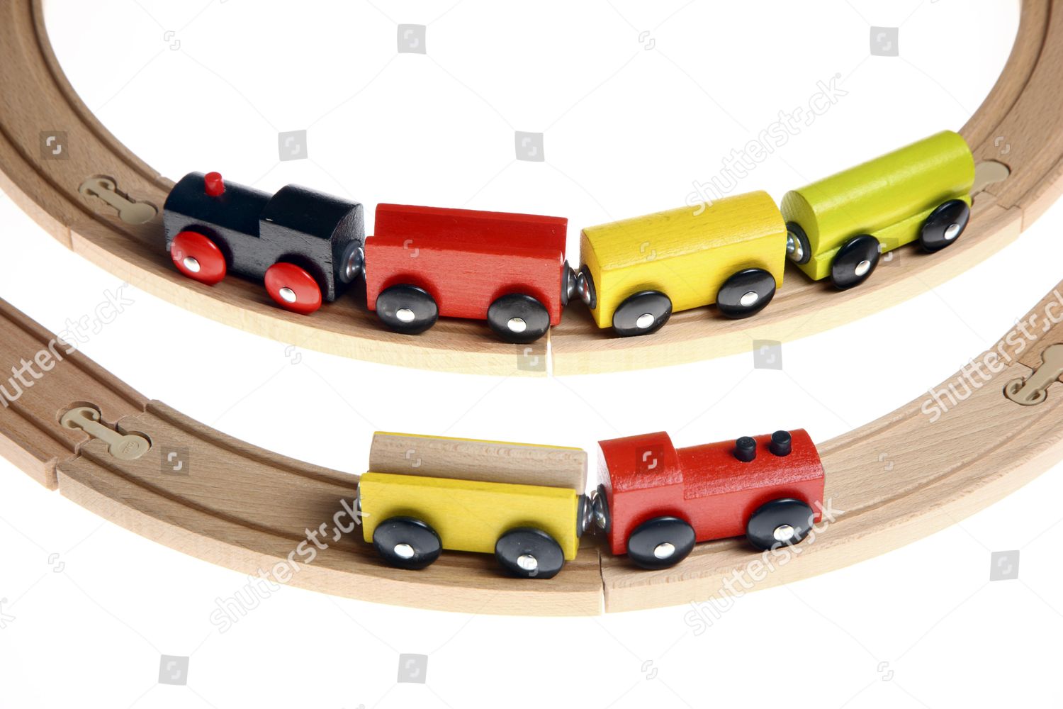 Two Toy Wooden Trains On Tracks Editorial Stock Photo - Stock Image ...