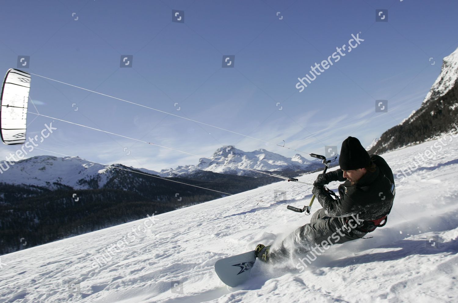 Snow Kite Boarding On Silvaplana Lake Editorial Stock Photo - Stock ...