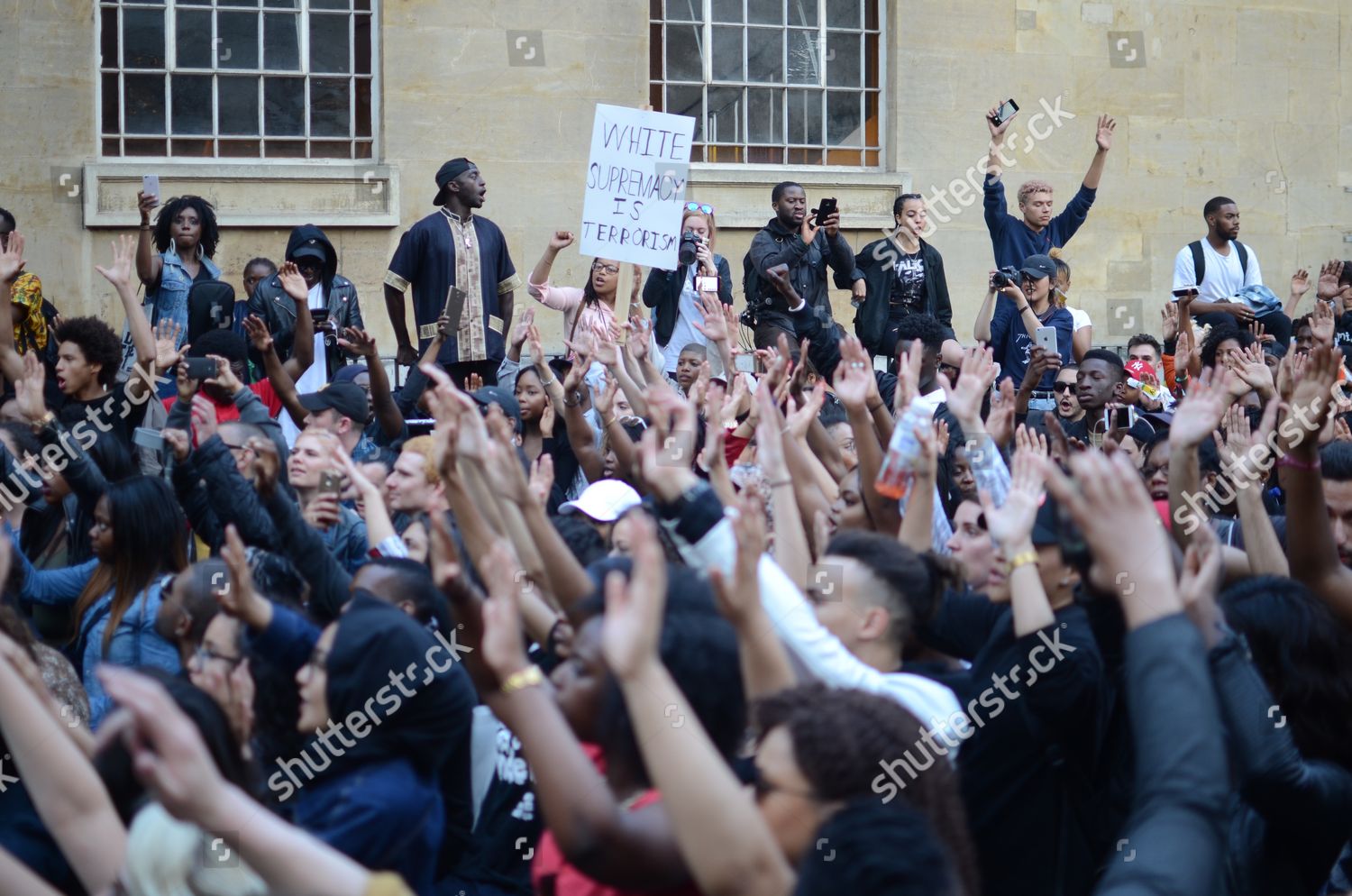 Protesters Raise Hands Air Chant Hands Editorial Stock Photo - Stock ...