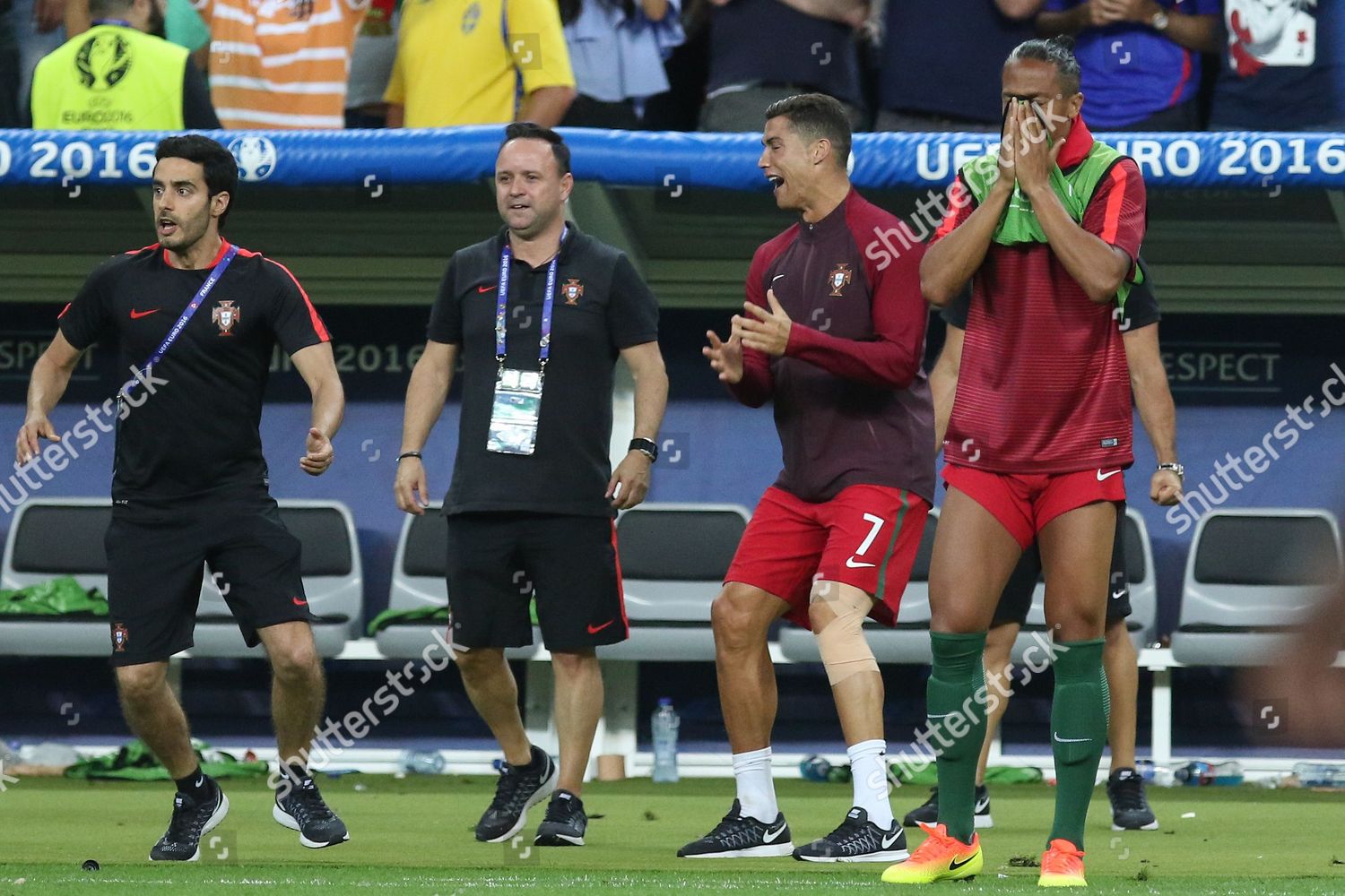Portugal Forward Cristiano Ronaldo Celebrates Bench Editorial Stock ...