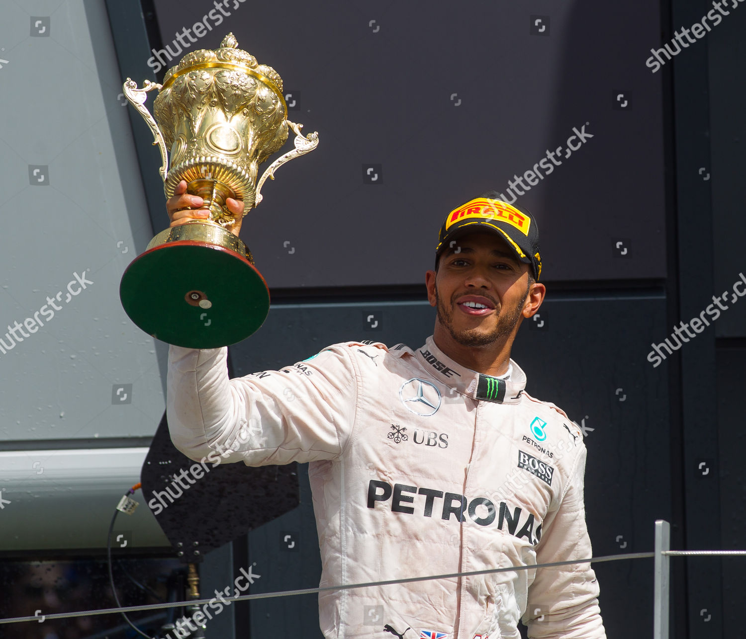 Lewis Hamilton Lifts Silverstone Trophy On Editorial Stock Photo ...