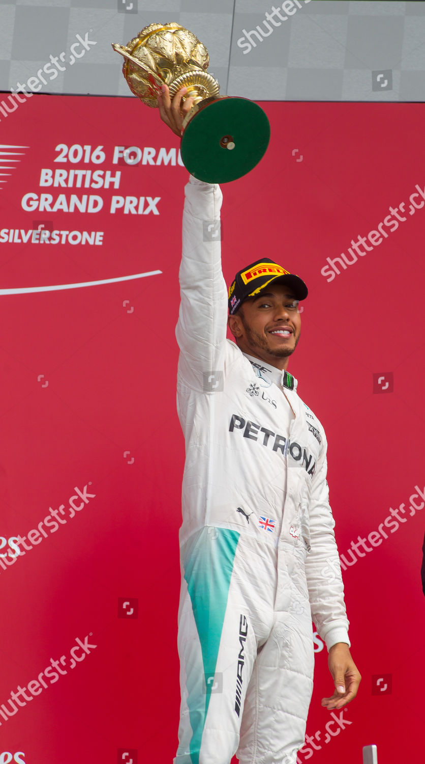 Lewis Hamilton Lifts Silverstone Trophy On Editorial Stock Photo ...