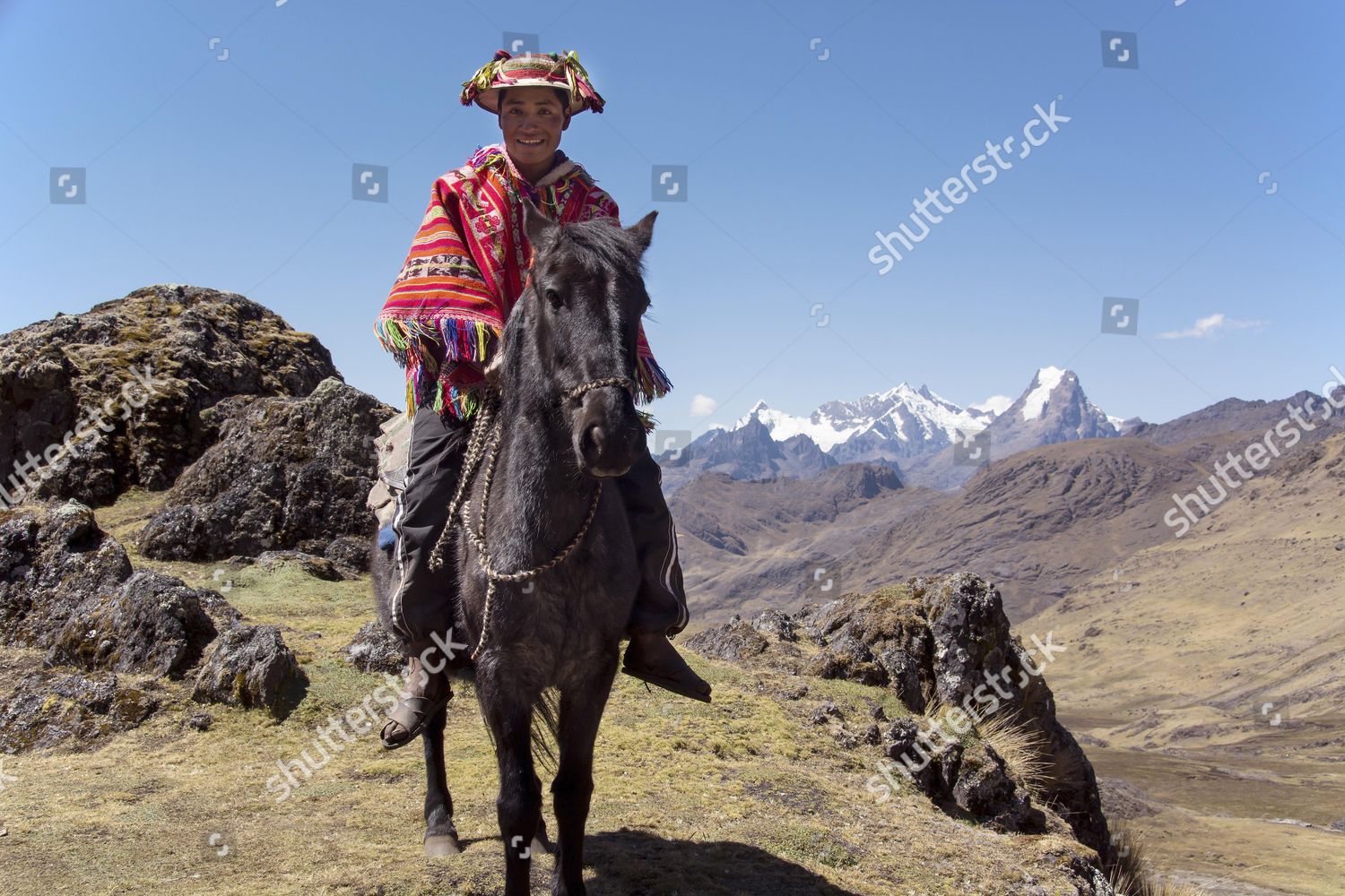 Indio Mountain Guide Colorful Poncho Riding Editorial Stock Photo ...