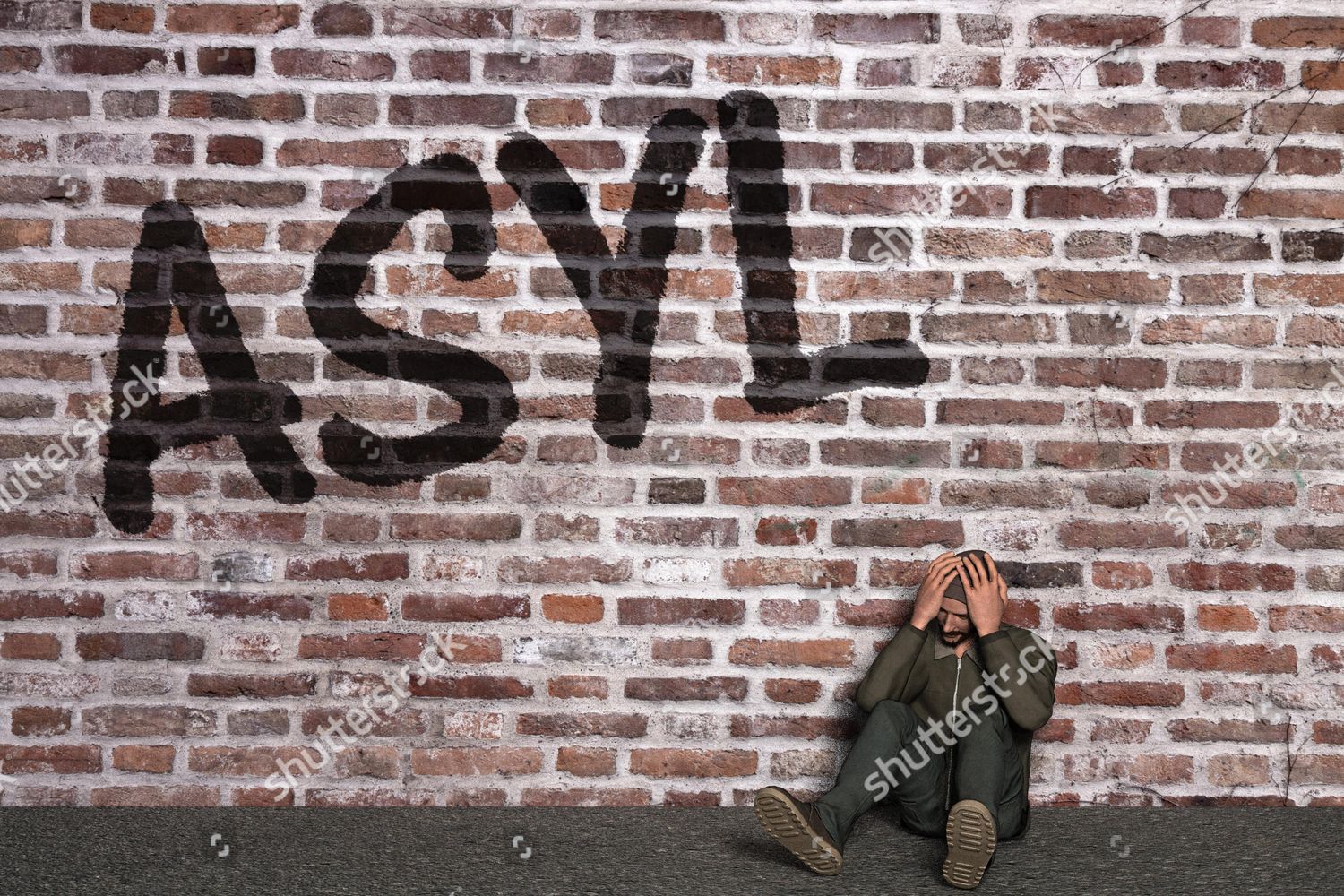 Asylum Seeker Sitting Front Wall Writing Editorial Stock Photo - Stock ...