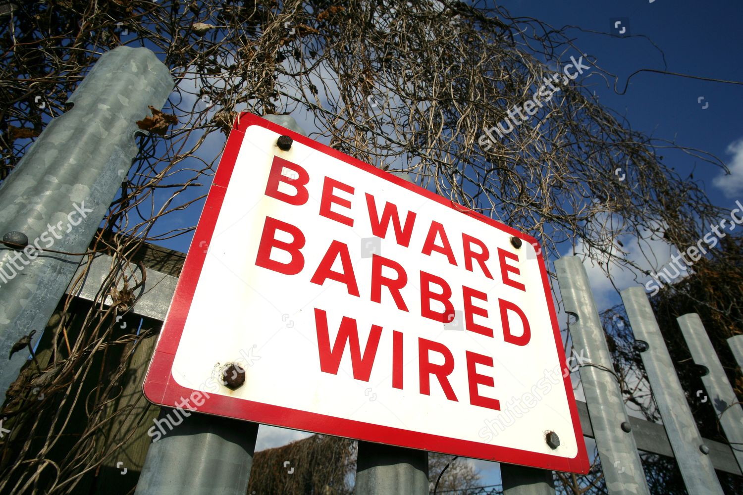 Warning Barbed Wire Sign Southendonsea Essex Editorial Stock Photo ...