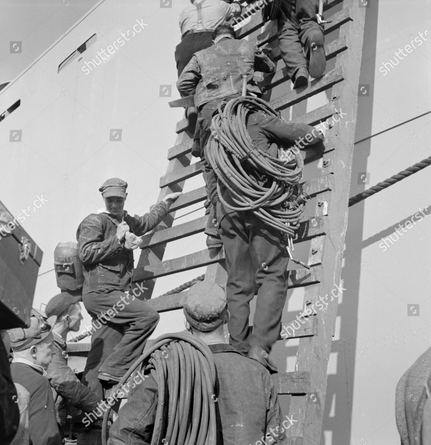 Workers On Ladder Outfitting Pier Bethlehemfairfield Editorial Stock ...