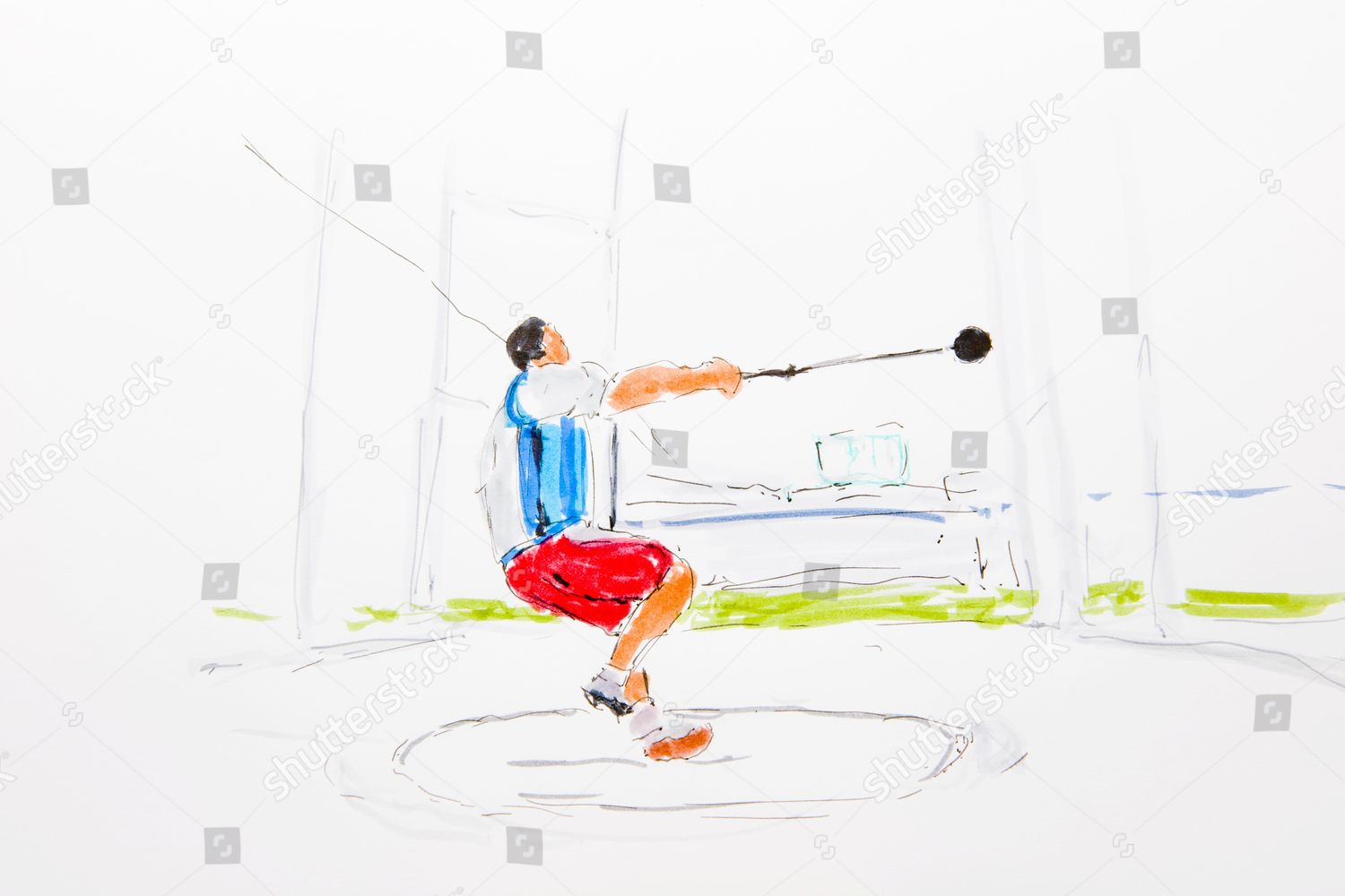 Hammer Thrower Coloured Drawing By Artist Editorial Stock Photo - Stock ...